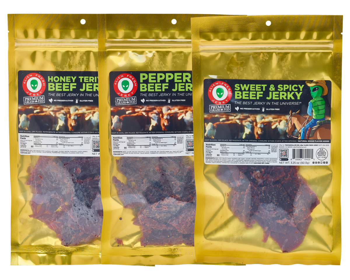 3-Pack Grass-Fed Jerky Trio | Alien Fresh Jerky | Baker, CA